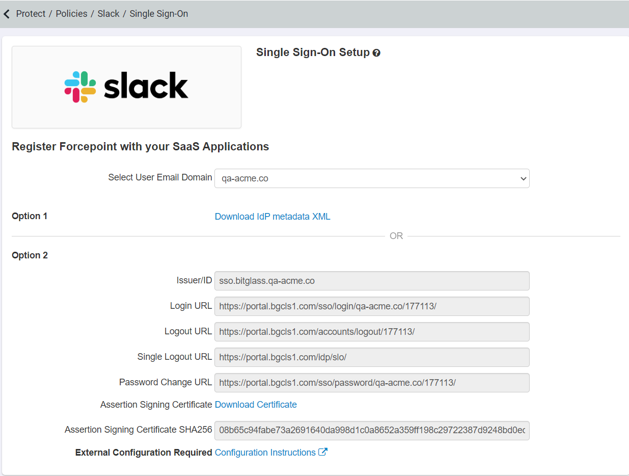 Configuring Slack SSO in Forcepoint Data Security Cloud | SSE